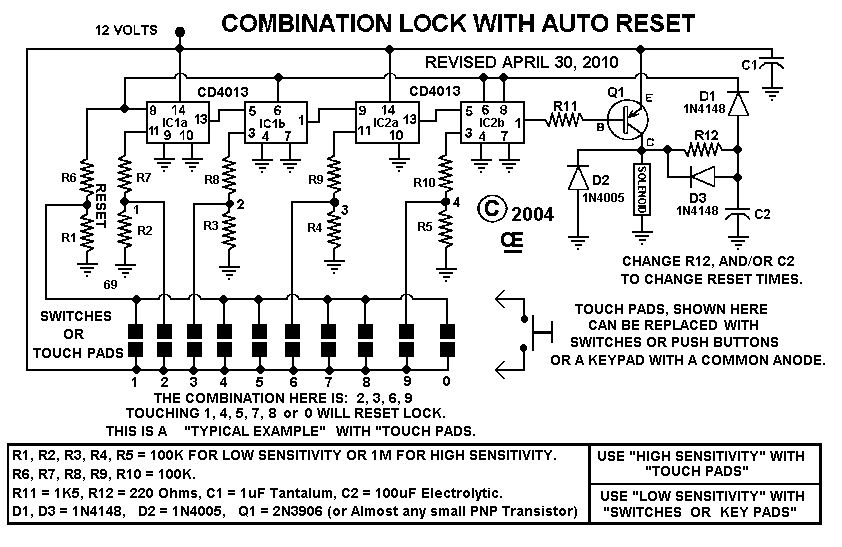 Combination Lock With Auto Reset - Electronic Circuit Schematic Wiring ...