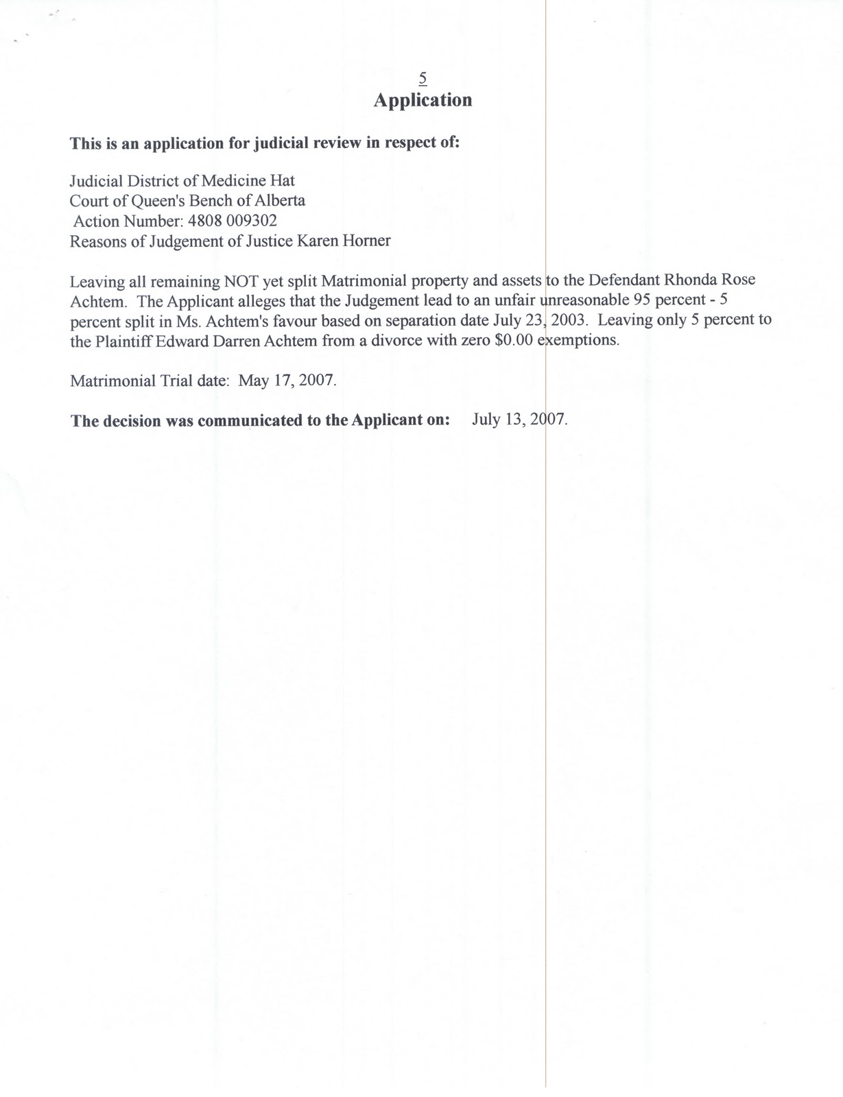 Notice of Application for Judicial Review: October 2010