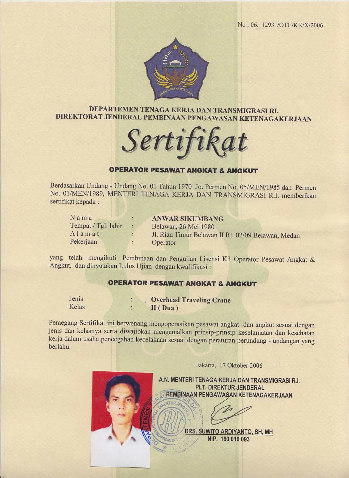 Sertifikat: Anwar Sikumbang