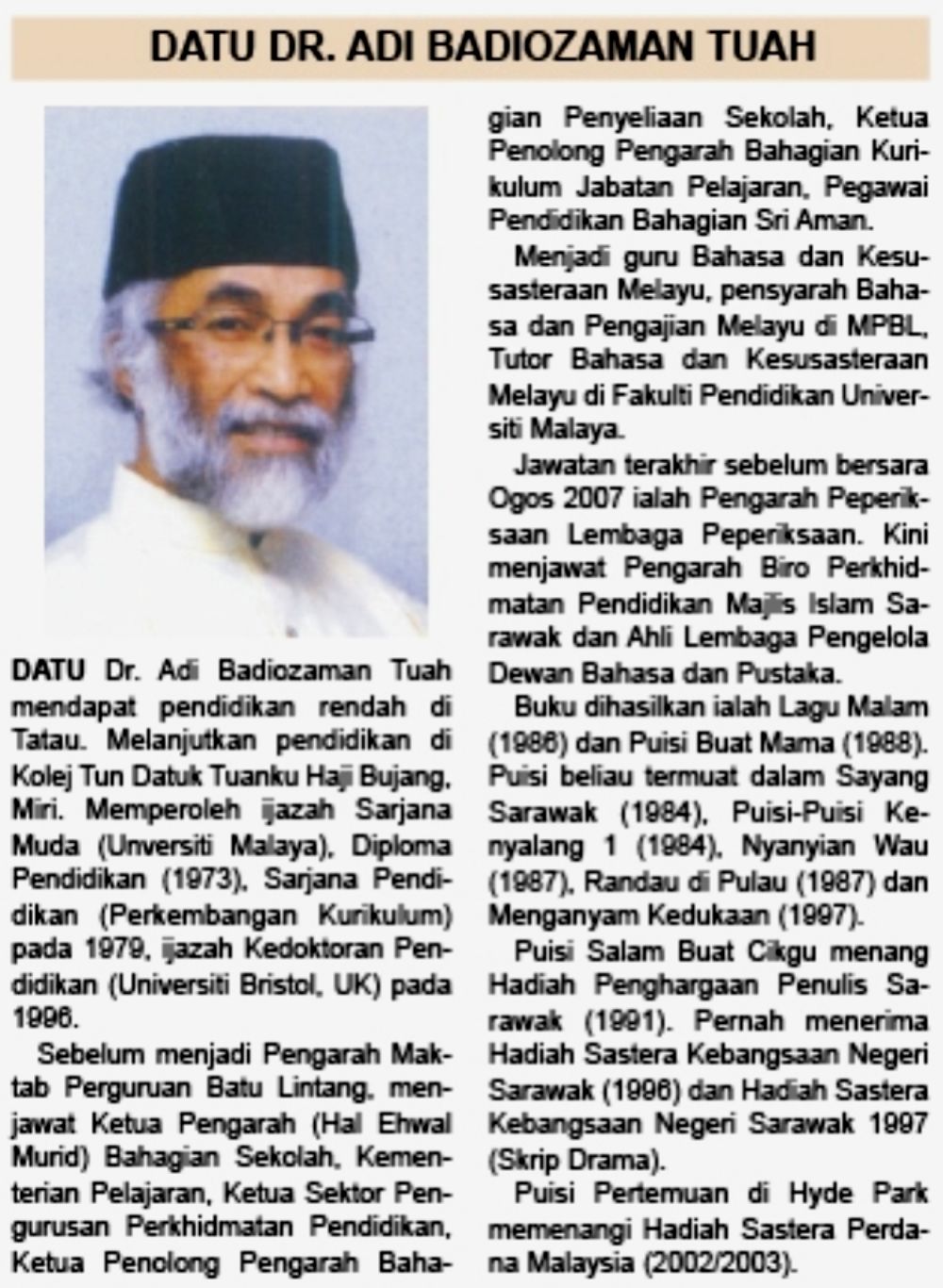 SENI BUDAYA: SEJARAH PENERIMA ANUGERAH SASTERA NEGERI SARAWAK (KATEGORI ...