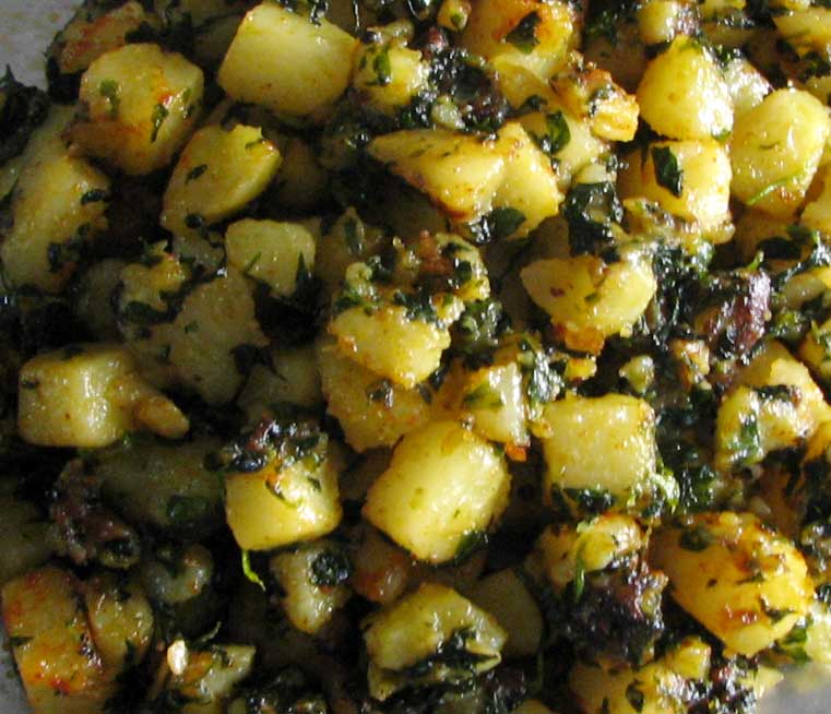Alu Methi ( Potatoes with fresh fenugreek leaves )