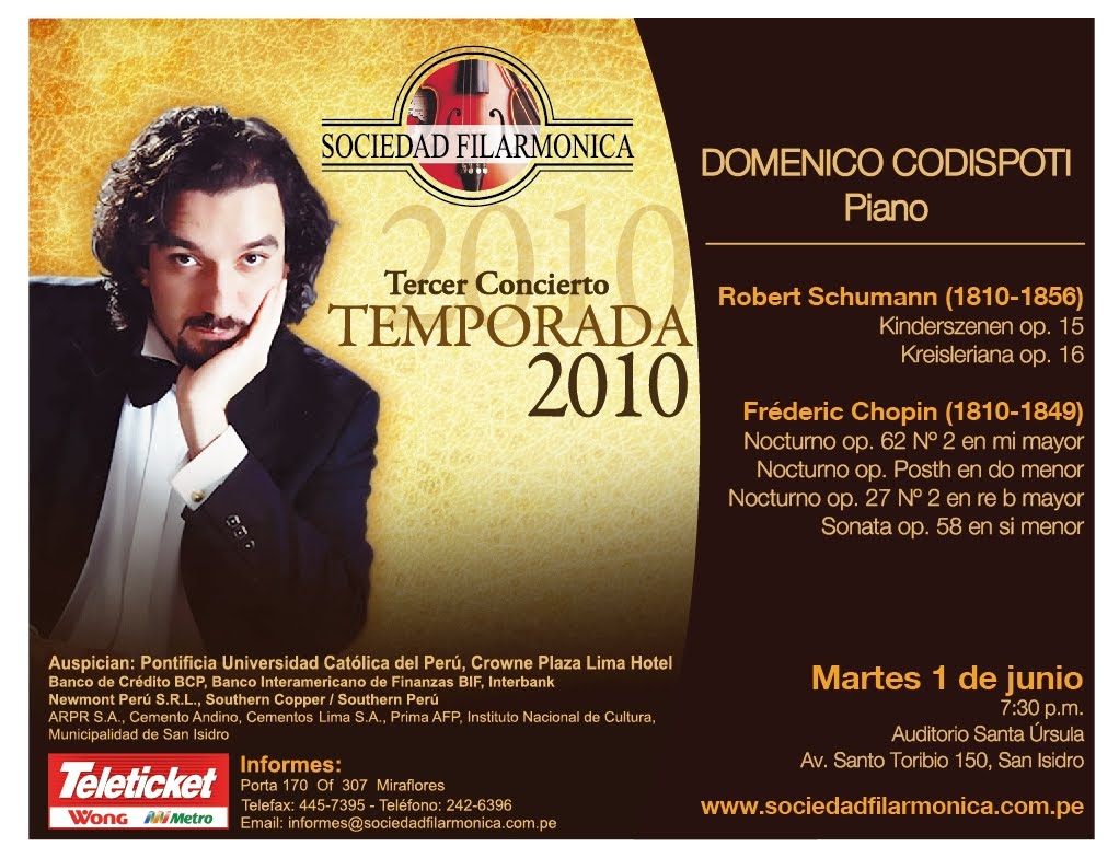 ESCENA EN VITRINA: DOMENICO CODISPOTI RINDE HOMENAJE A SCHUMANN Y CHOPIN