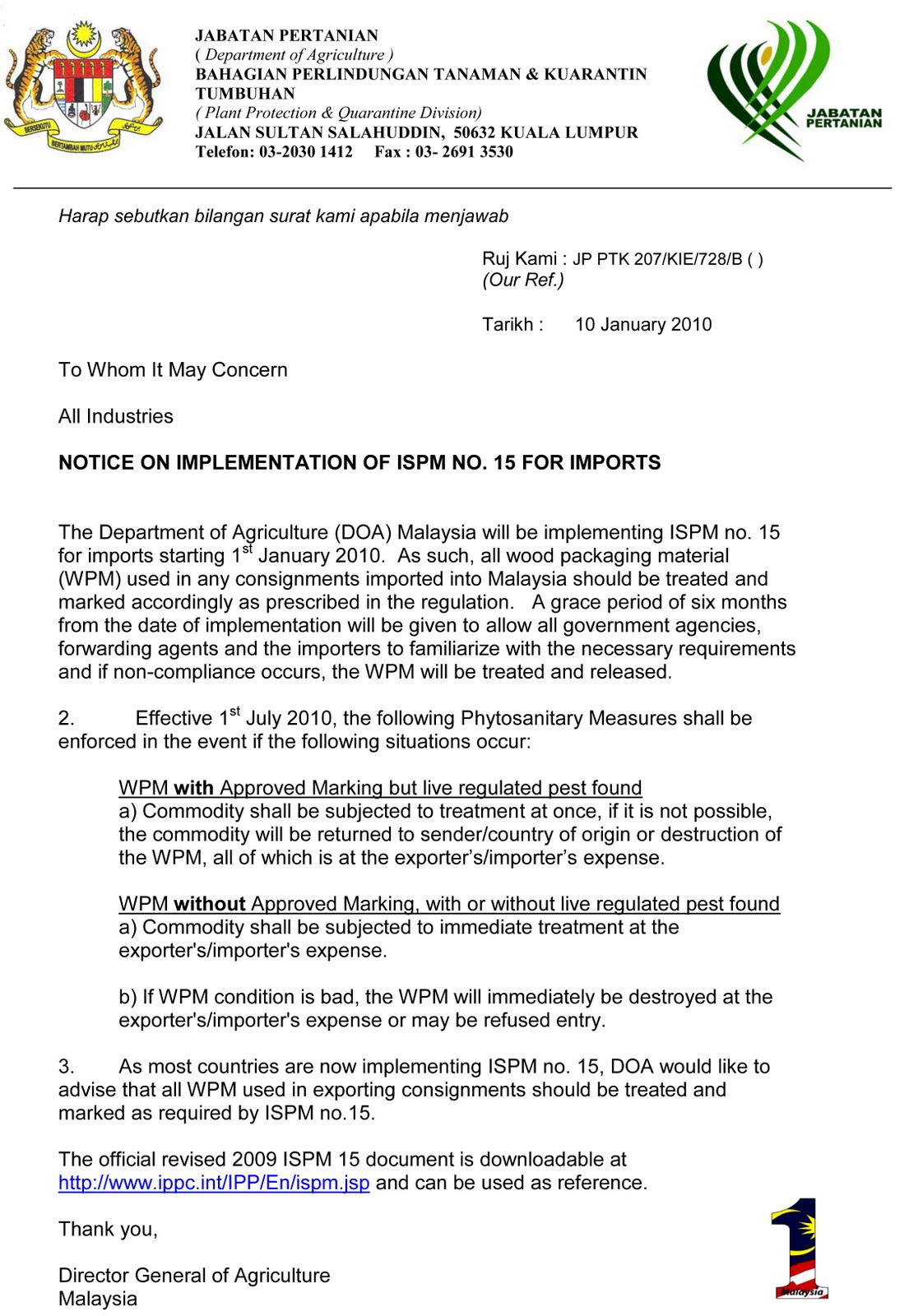 Venture Logistics Sdn Bhd: Goverment Malaysia Notice of Fumigation