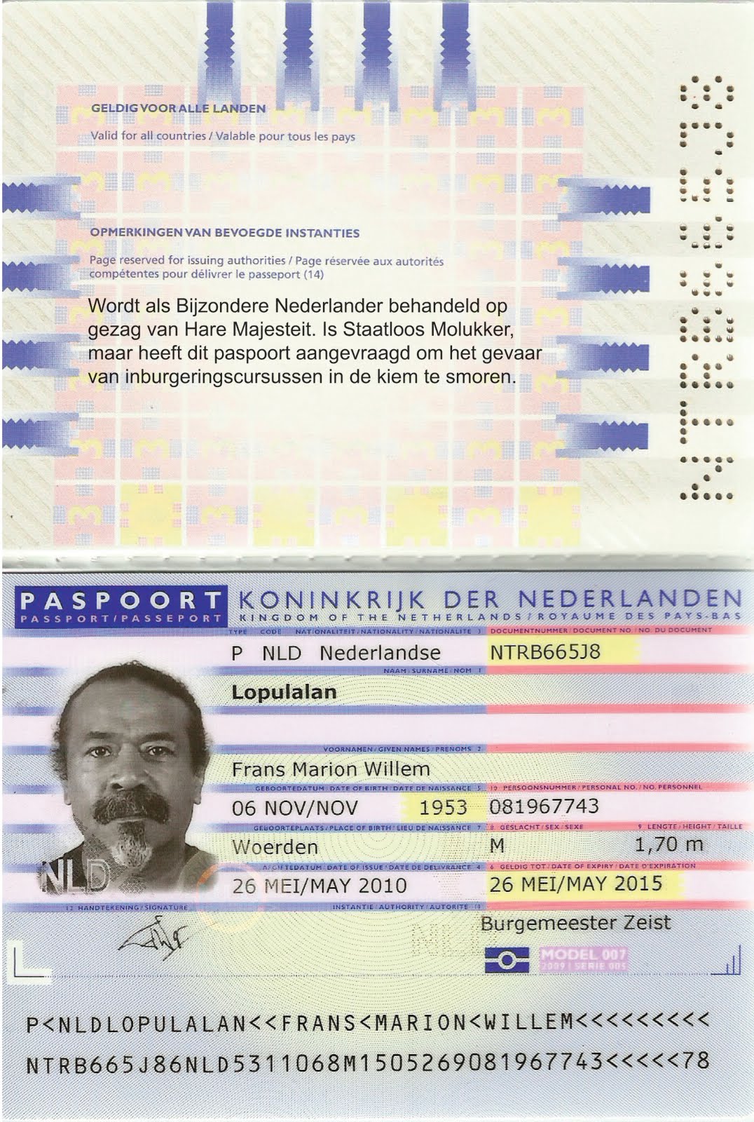 Zeist-Porto Saparoea: Paspoort