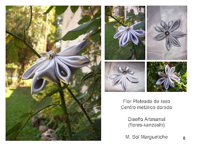 Flores de Tela: Flor kanzashi plateada