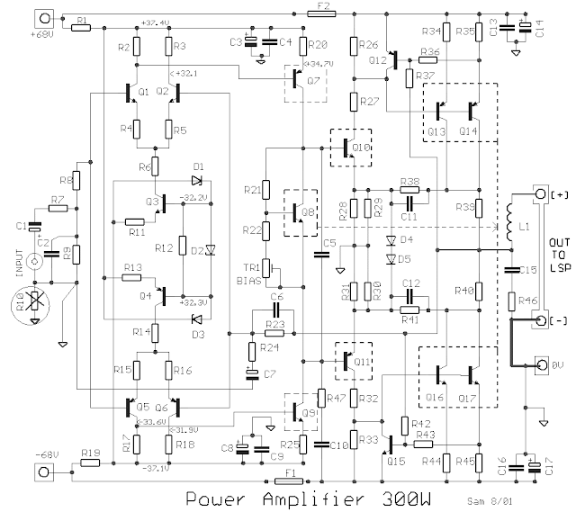 Skema Elektronika: Skema Power Amplifier 300 Watt Mono