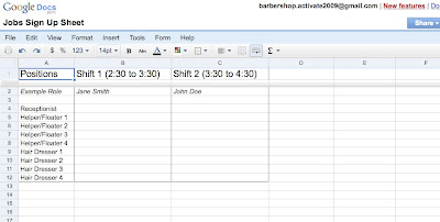 Introduction to Experience Design: Jobs - Class Sign Up Sheet
