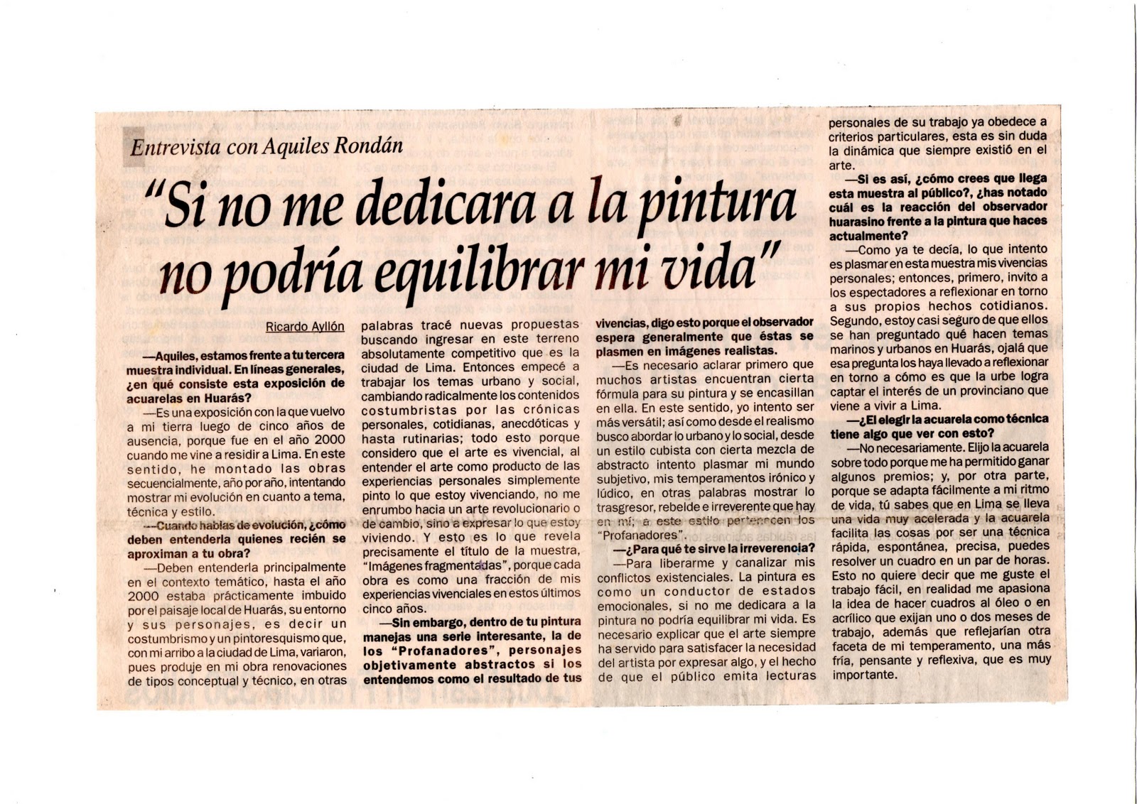 AQUILES RONDAN: ARTICULOS PERIODISTICOS AQUILES RONDAN: ARTICULOS PERIODISTICOS