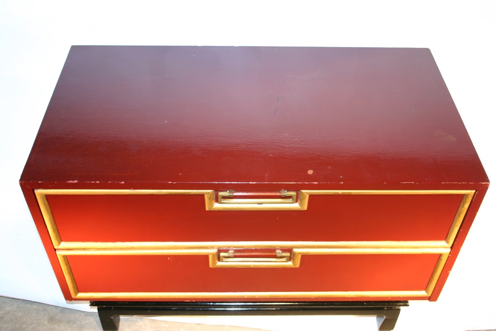 cercis: Red Lacquer Two Drawer Chest