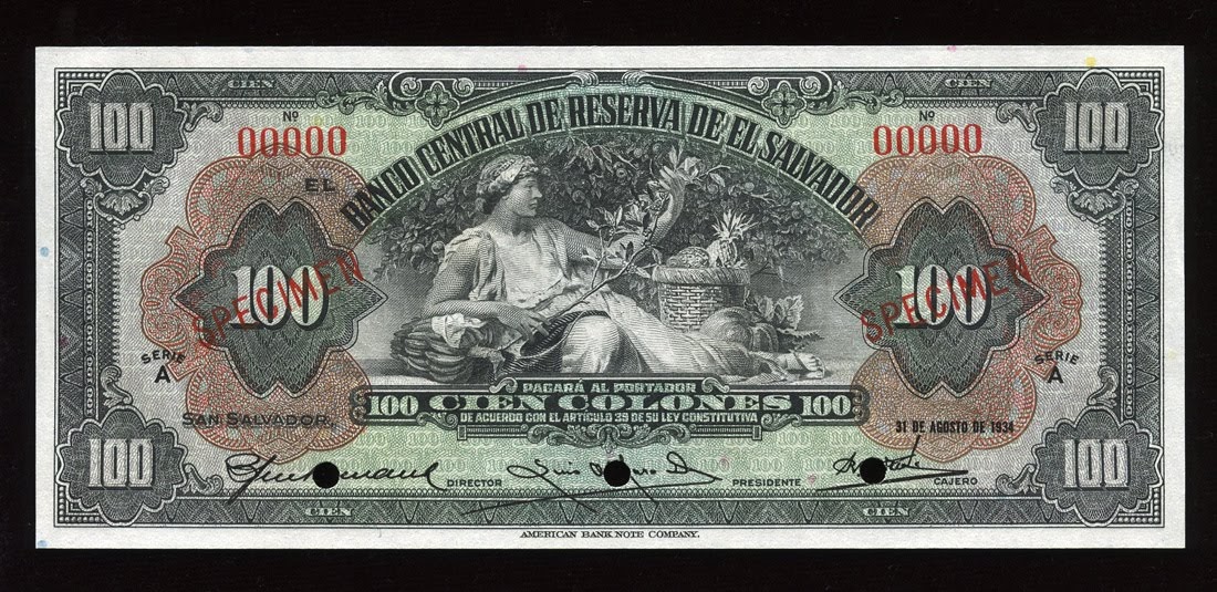 El Salvador 100 Colones banknote 1934 El Banco Central de Reserva de El ...