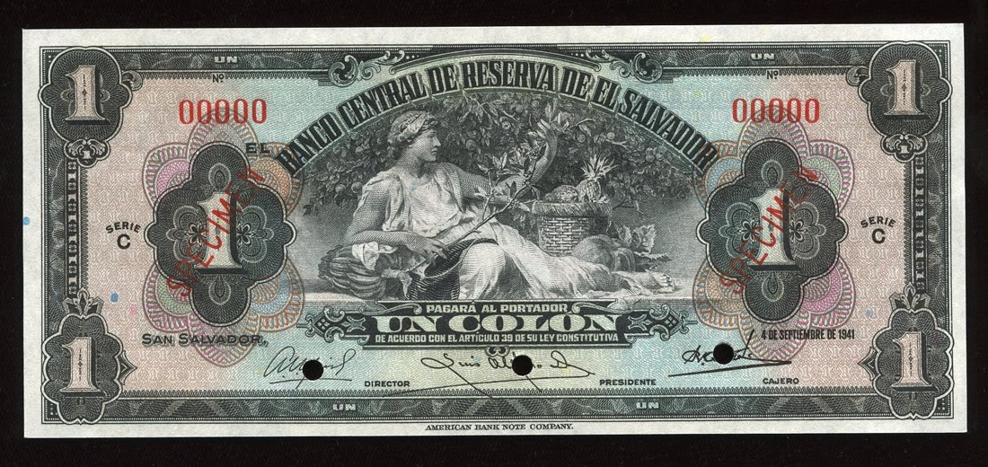 El Salvador 1 Colon banknote El Banco Central de Reserva de El Salvador ...