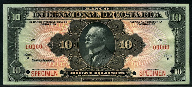 Costa Rica 10 Colones banknote 1916-1936 Banco Internacional de Costa ...