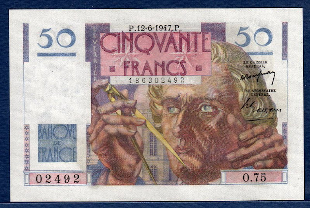 Banknotes of France 50 French Francs bank note of 1947 Urbain Le ...