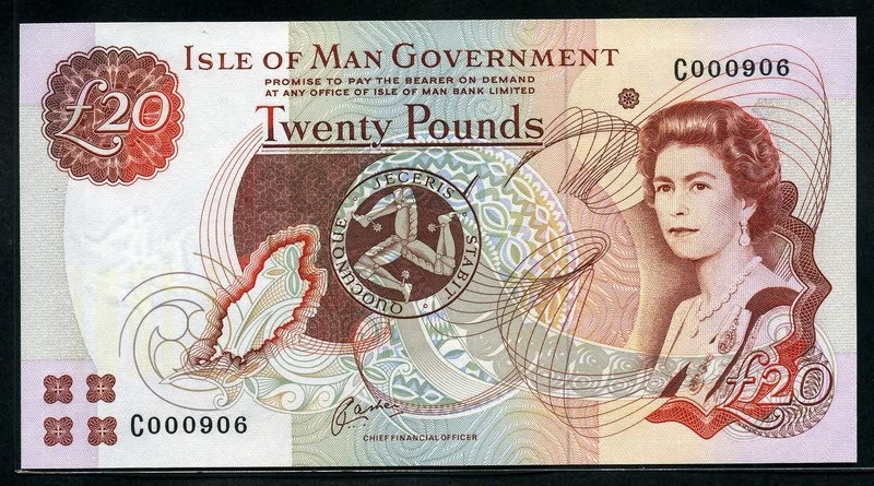 Isle of Man banknotes £20 Pounds note of 1983 Queen Elizabeth II|World ...