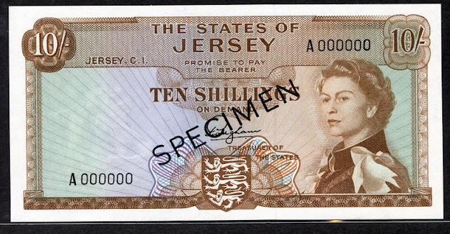 Jersey banknotes 10 Shillings note of 1963 Queen Elizabeth II|World ...