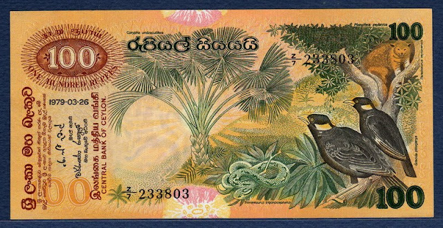 Sri Lanka and Ceylon banknotes 100 rupees banknote 1979 Fauna and Flora ...