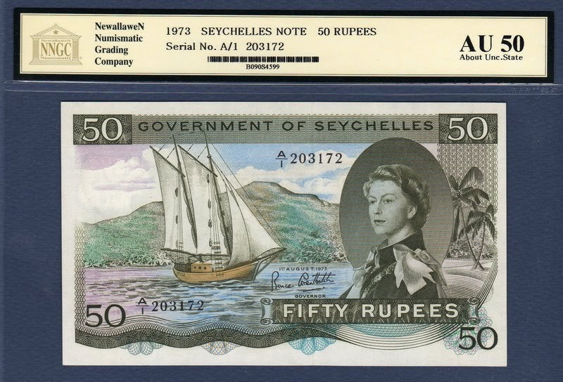 Seychelles banknotes 50 Rupees banknote 1973 Queen Elizabeth II|World ...