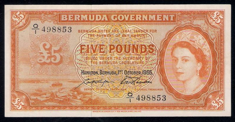 Bermuda banknotes 5 Pounds note 1966 Queen Elizabeth II|World Banknotes ...