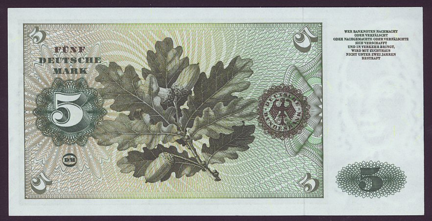 German currency 5 Deutsche Mark banknote 1960 Venetian Woman by ...