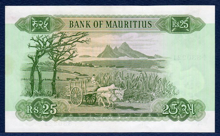 Mauritius banknotes 25 Rupees note 1967 young Queen Elizabeth II|World ...