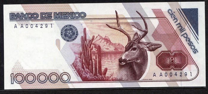 Mexico 100000 Pesos banknote 1988|World Banknotes & Coins Pictures ...