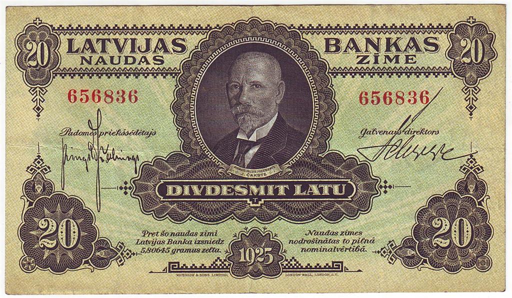 Latvia Currency Banknotes Image Gallery: 20 Latu banknote - 1925 issue