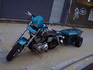 MOTORCYCLE 74: Chopper with coffin trailer