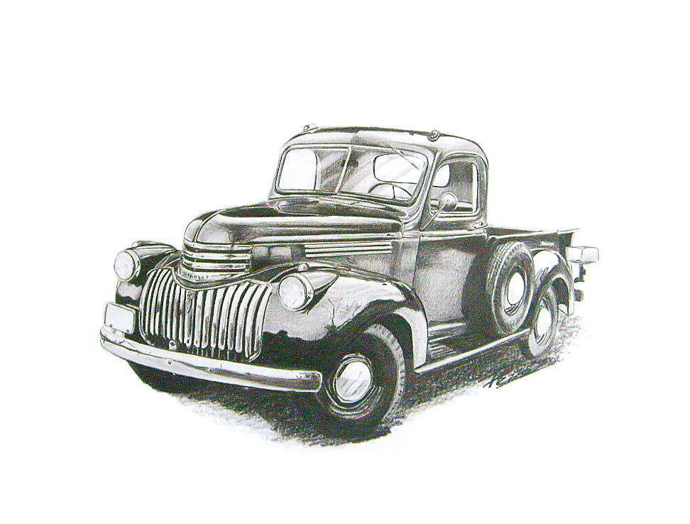 Pencil Drawing by Pezzoart: 1946 chevrolet pick-up