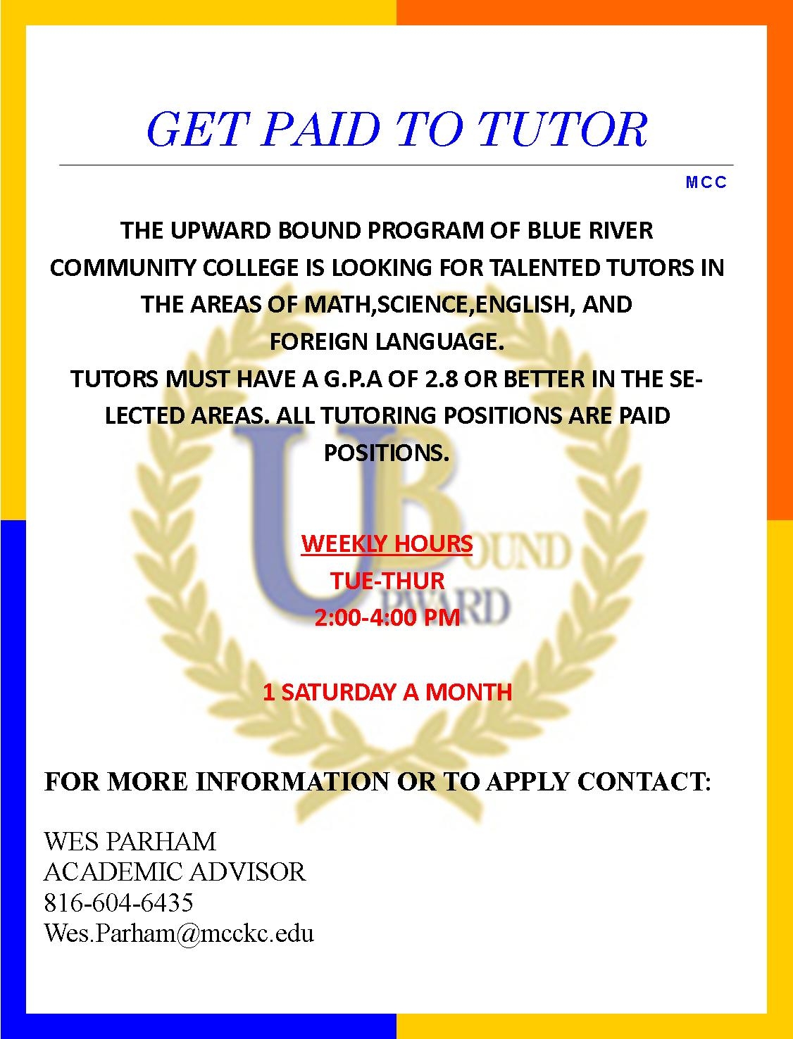 The MCC Insider: MCC-Blue River Upward Bound needs tutors
