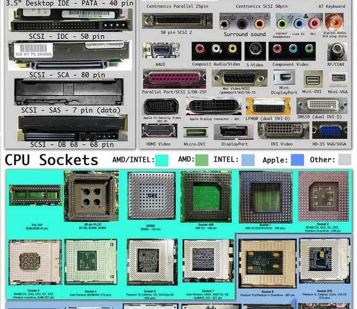 Computer Hardware Ports, CPU Sockets, Power Connectors, Processor Card ...