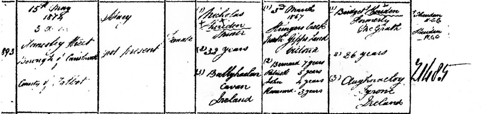 Sheridan History-Ballyheelan to Tungamah.: Back to The Sheridans...5 ...