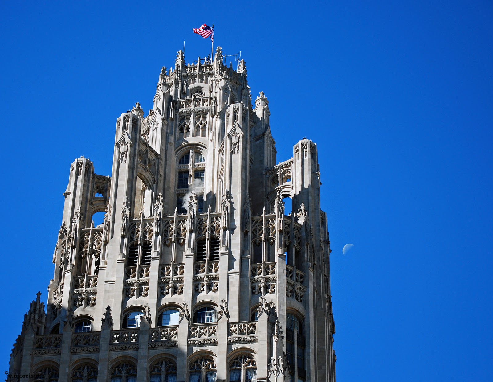 e.morrison photos: Tribune Tower with a Side of Moon