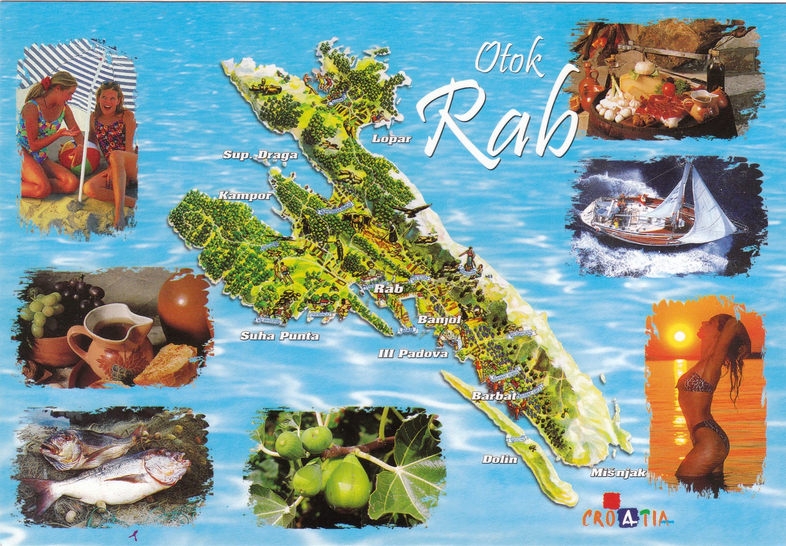 World Of Postcards: Map postcard of the island of Rab