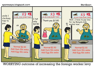 Spore Says Political Cartoon: Foreign Worker Levy