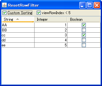 Java Swing Tips: Reset RowFilter before sorting