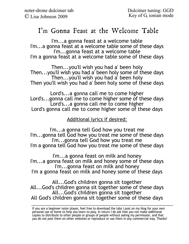 Mountain Dulcimer noter and drone blog: the Welcome Table