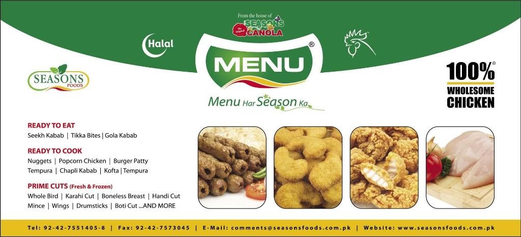 Menu Frozen Food By Seasons ~ Advertising Today