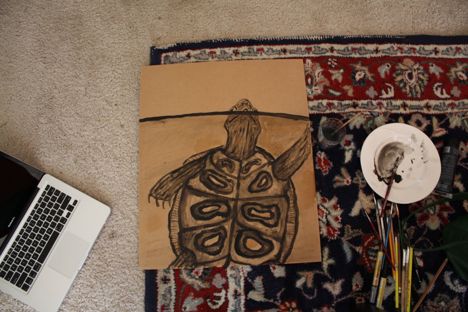 whimsically made: Turtle painting on cardboard
