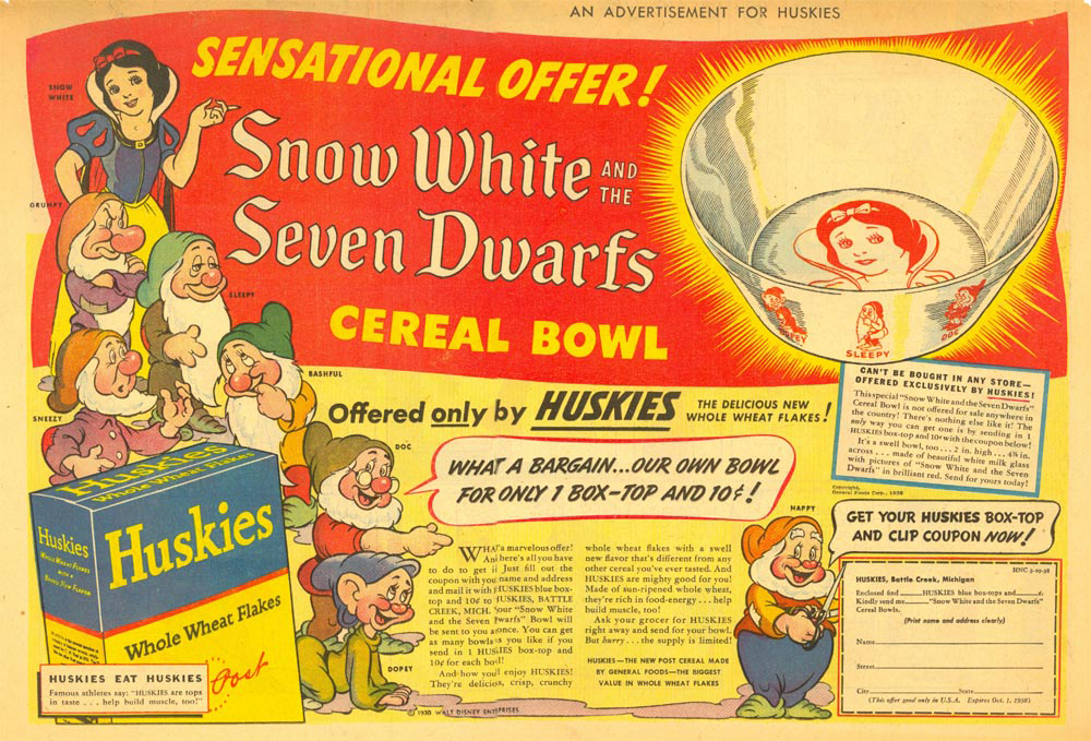 Filmic Light - Snow White Archive: 1938 'Snow White' Cereal Ads