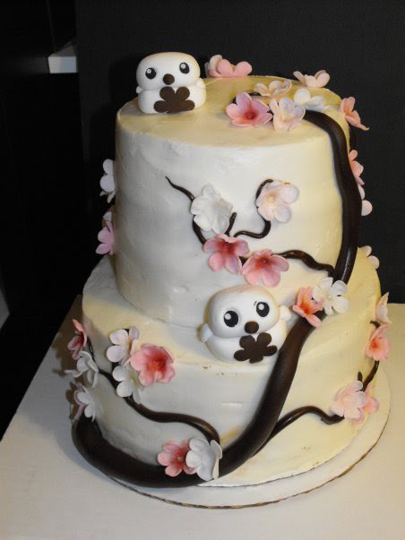 Cherry Blossom Snow Barn Owl Cake - sin-citysweets.com