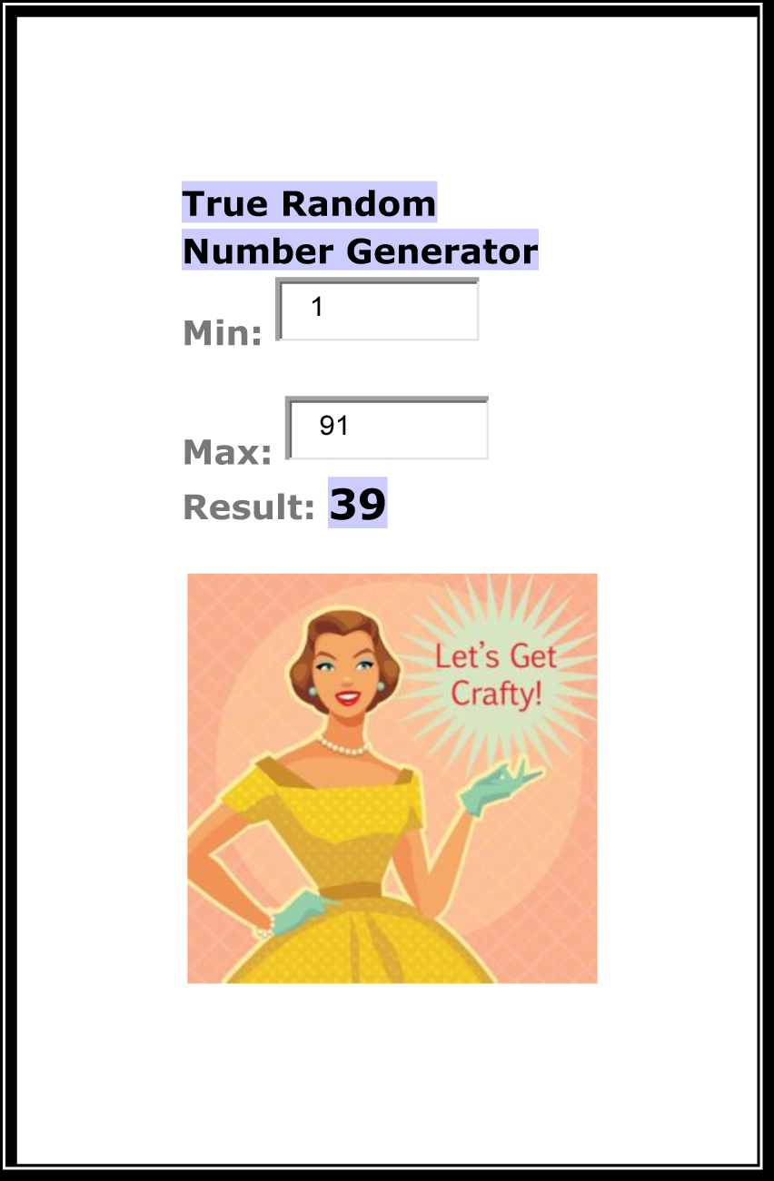 Crafty Girls Workshop...: Winner!