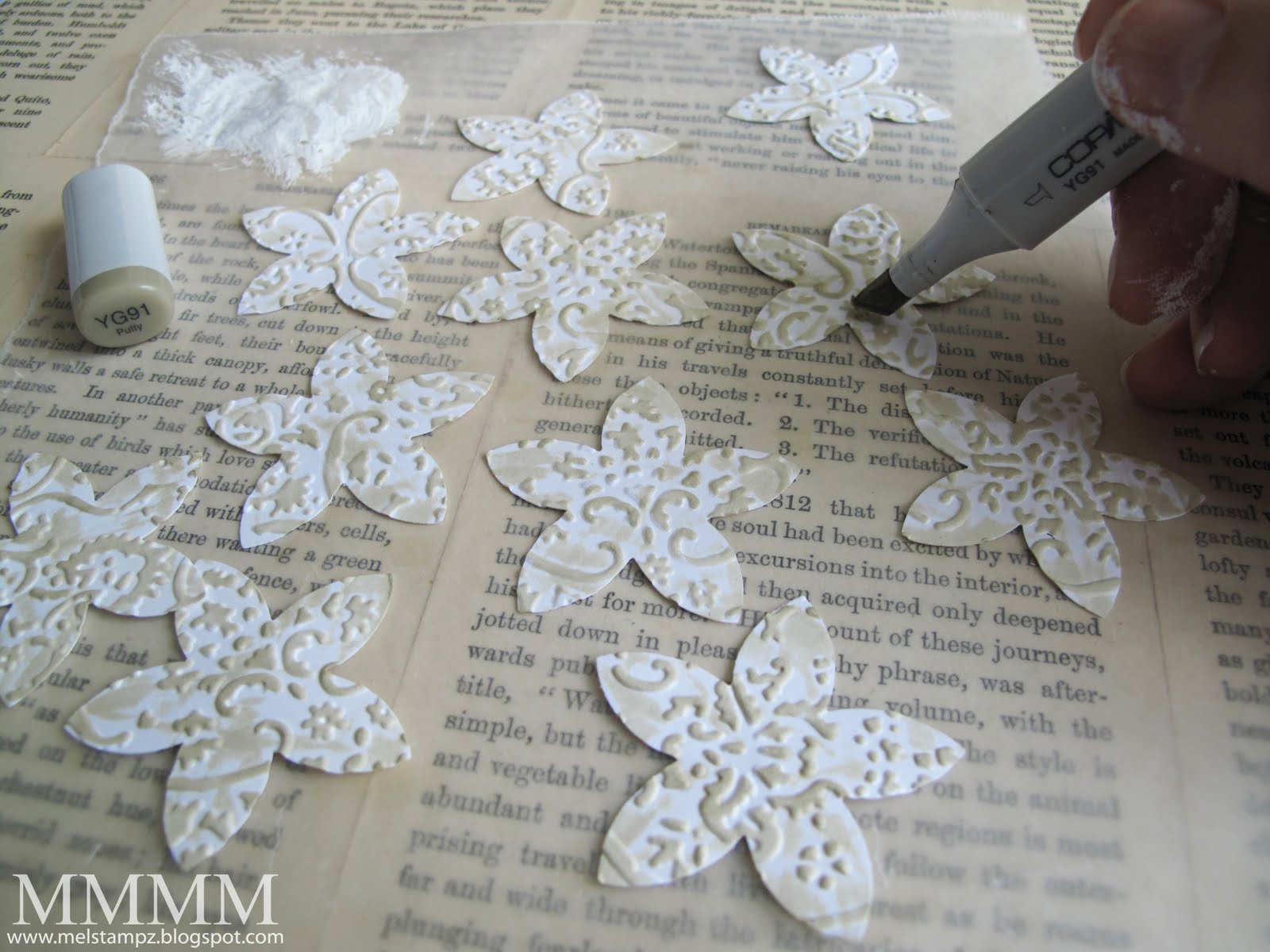 Mel Stampz: Embossed Fresco Flowers (with a 5 petal flower punch & a ...