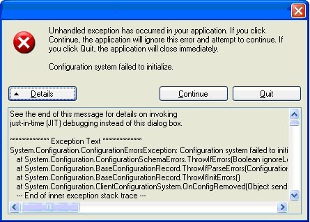 yshdev: Fix: "Configuration system failed to initialize" error on Visual Studio Express 2010