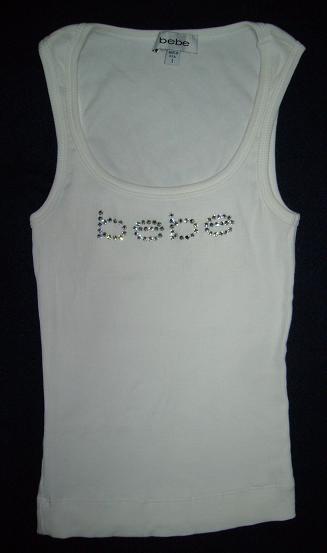 J' Adoré: Auth Bebe Rhinestones Logo White Tank Top
