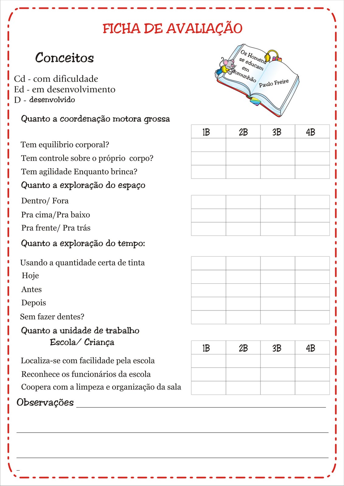 Fichas de Avaliação e Conceitos Educação Infantil | Ideia Criativa ...