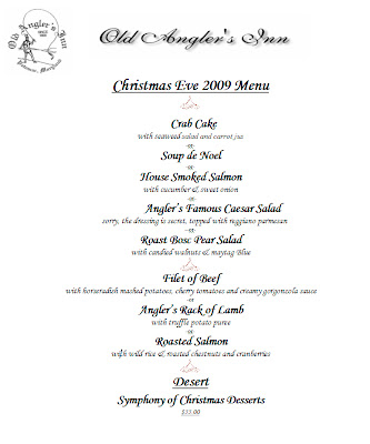 Old Angler's Inn: Christmas Eve 2009 Menu