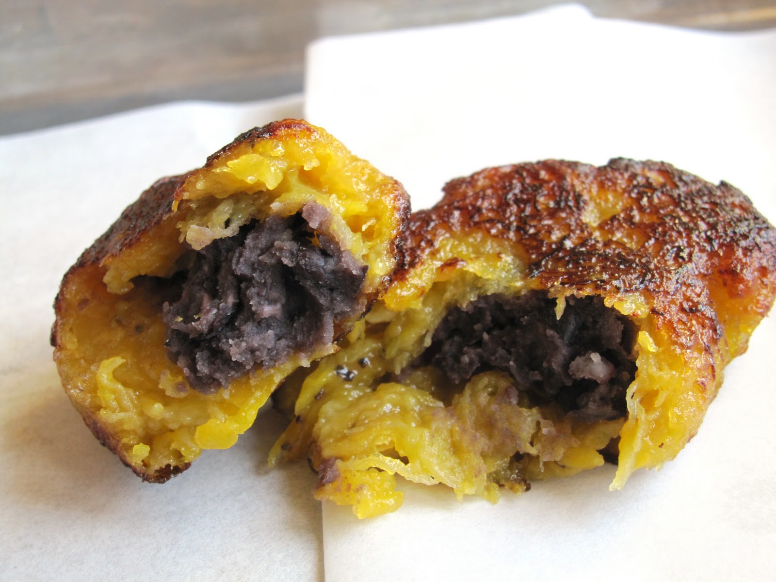 Plantain recipe: Rellenitos (plantain patties stuffed with black beans)