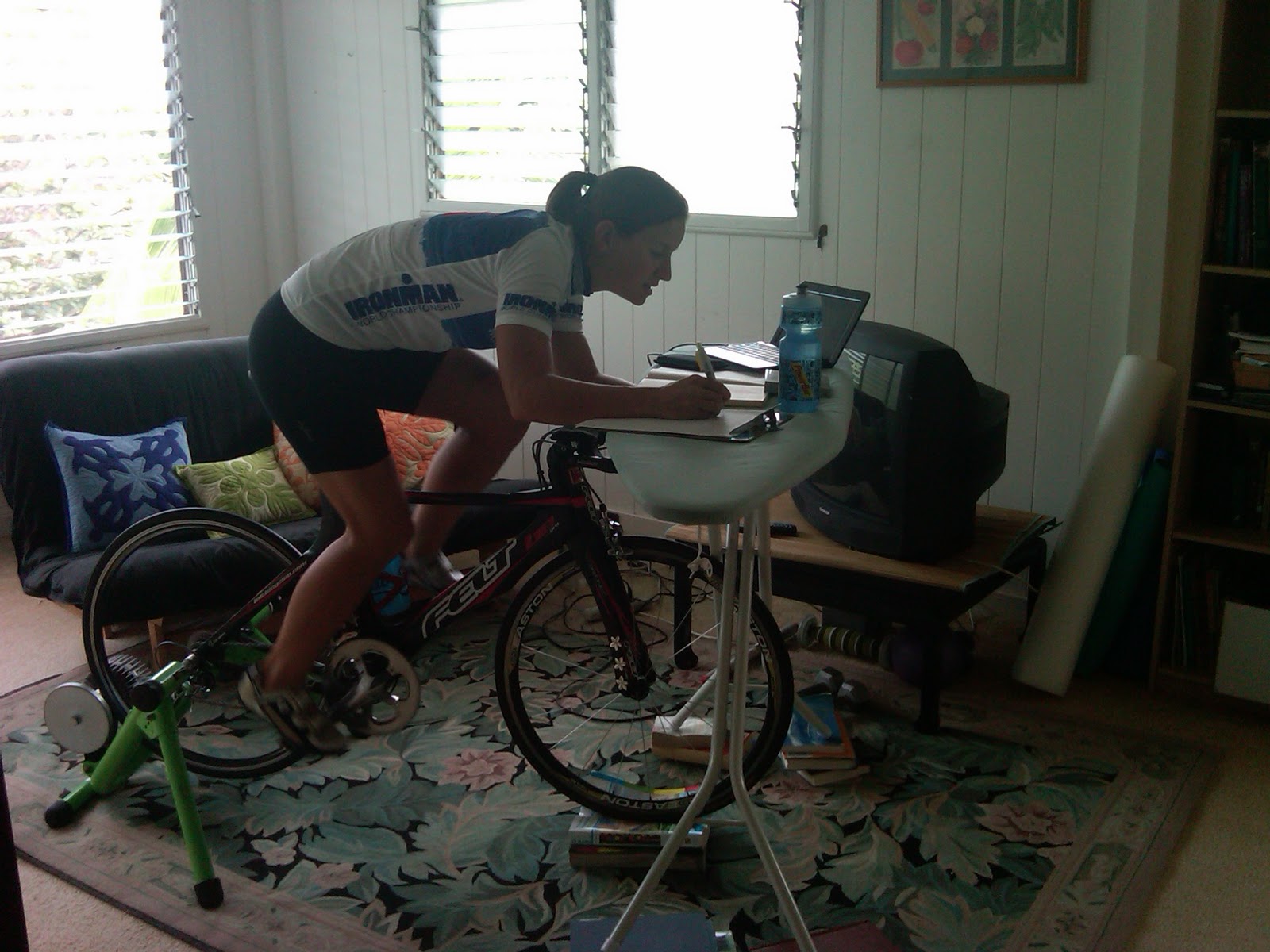 Any body have a bike trainer set up so they can work on their computer ...