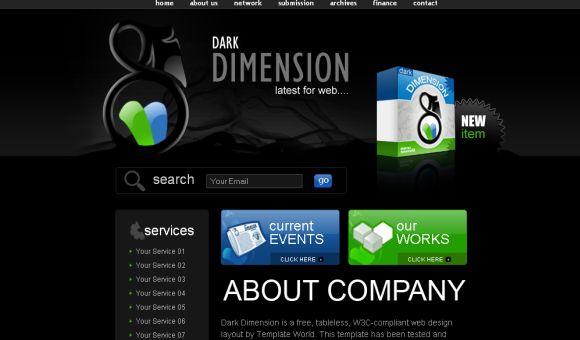 Free CSS Dark Black Dimension Web2.0 Template