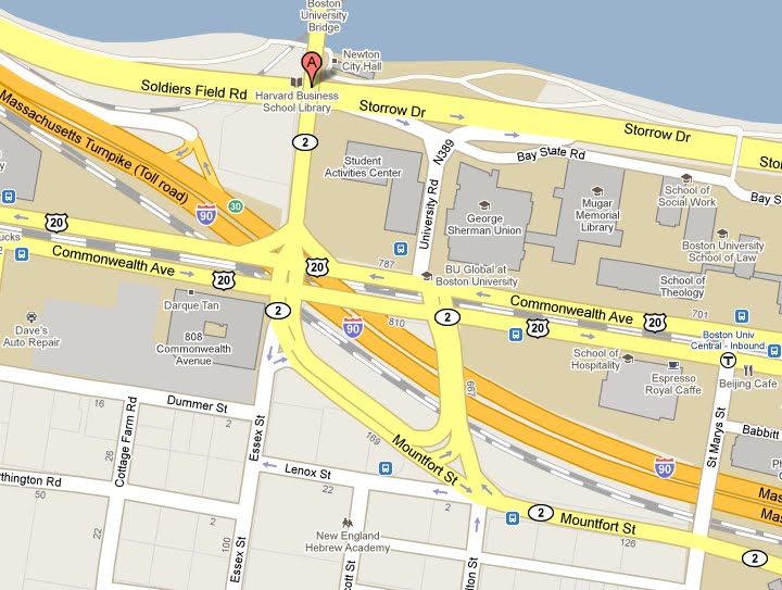 Calm Streets Boston: Colored Bike Lanes, Comm. Ave EB at the BU Bridge